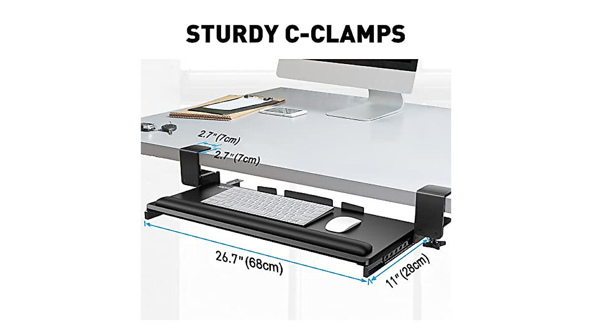AboveTEK Ergonomic Under Desk Keyboard Tray w/ Clamp