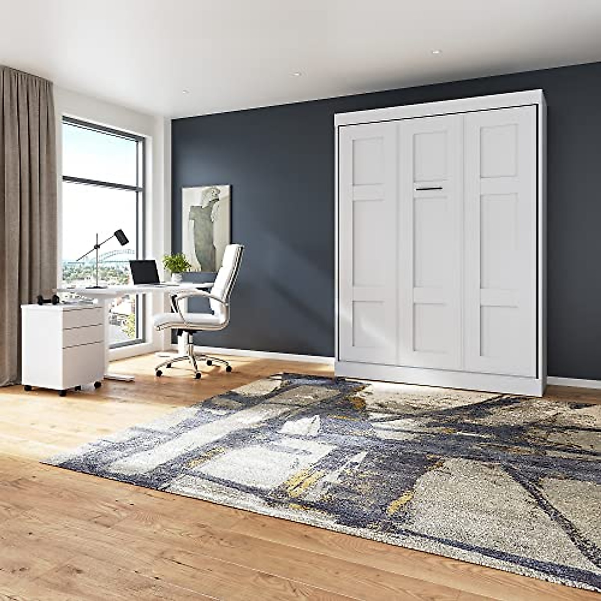 Bestar Edge Space-Saving Wall Bed for Guest Room or Multipurpose Home Office, Queen, White