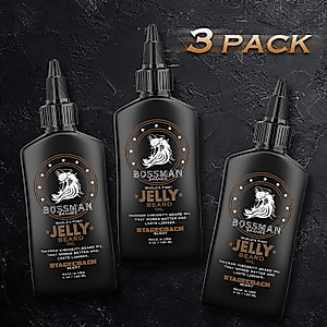 Bossman Jelly Beard Oil - Beard Growth Softener and Moisturizer Care - Larger 4oz, Bottle - 3 Pack Kit - Made in USA (Stagecoach Scent)