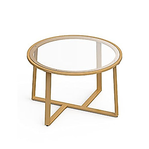 Evajoy Round Glass Coffee Table, 27.6" Gold Coffee Table with Tempered Clear Glass Surface for Living Room, Simple & Modern Center Circle Coffee Table for Small Space, Easy Assembly