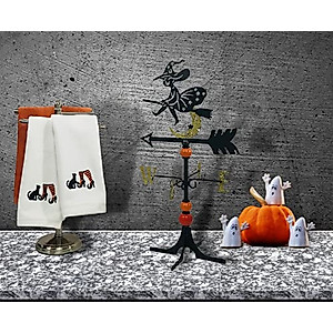 Serafina Home Decorative Halloween Fingertip Towels: Plush White Embroidered Cotton Witch Shoes with Cat Design, 2 Piece Set, 11" x 18" Inch Each (White)