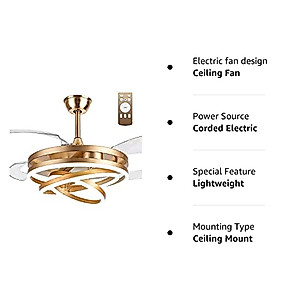 Minfeng Retractable Ceiling Fan with Lights and Remote Control, 42 Inch Farmhouse Ceiling Fans for Bedroom, Living Room, Study, Patio, (Gold)