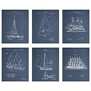 Sailboat Patent Wall Decor - Set of 6 (8x10) sailing art prints