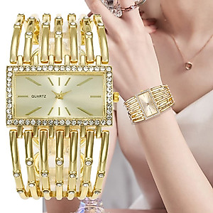 SENRUD Fashion Bracelet Watches for Women Luxury Rectangular Dial Analog Quartz Wrist Watch Gifts for Ladies (Diamond Gold)