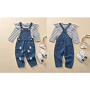 HINTINA 2PCS Baby Girls Clothes Toddler Jumpsuit Rompers Adjustable Overalls Set