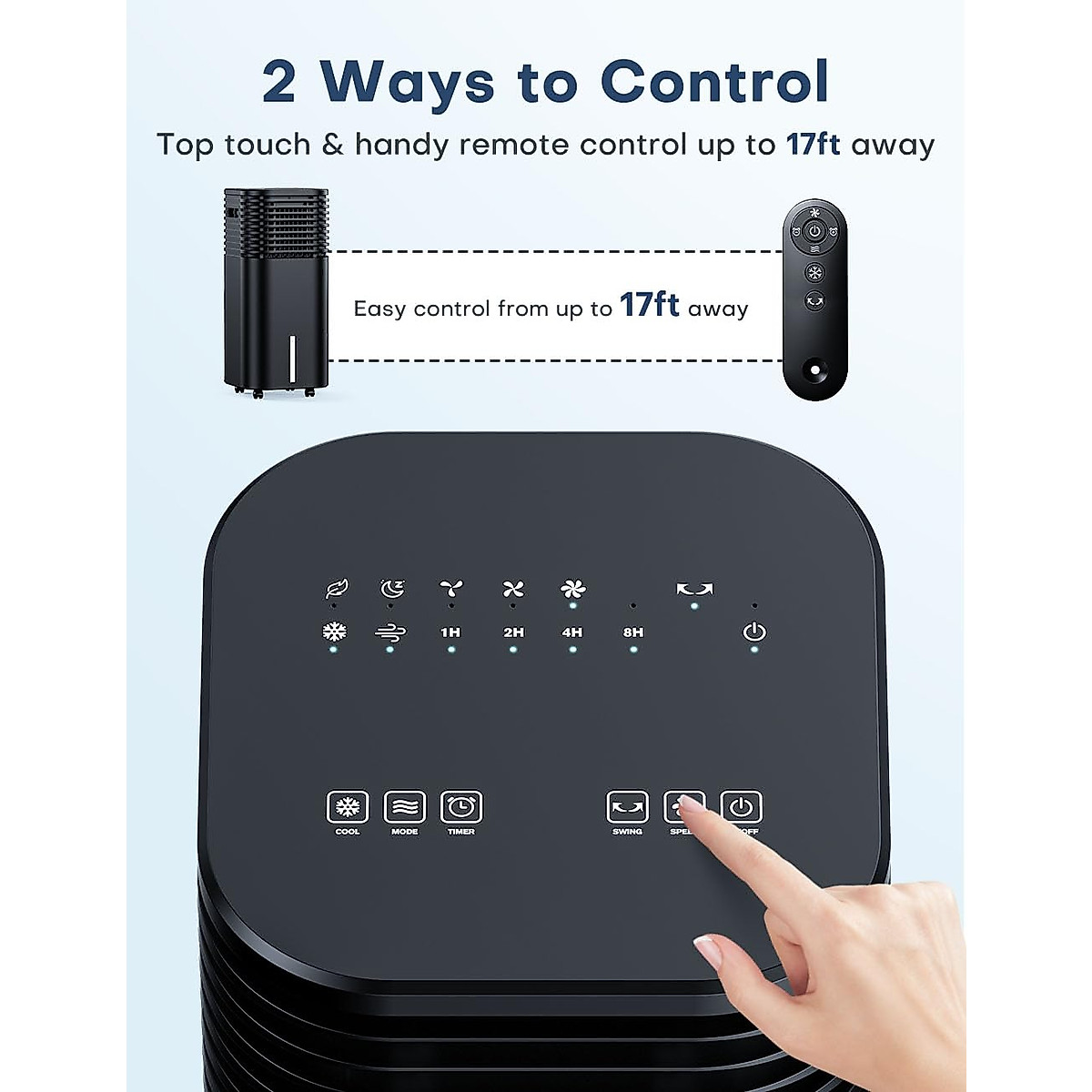 TEMEIKE 4-IN-1 Portable Air Conditioners, Evaporative Air Cooler w/ 4 Modes & 3 Speeds, 15H Timer for Smart Auto-off, 2-Gal Tank for 20H Cooling