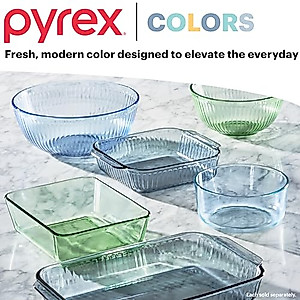 Pyrex Colors (11 Cup) Tinted Glass Large Rectangular Food Storage Container, Snug Fit Non-Toxic Plastic BPA-Free Lids, Freezer Dishwasher Microwave Safe, Green