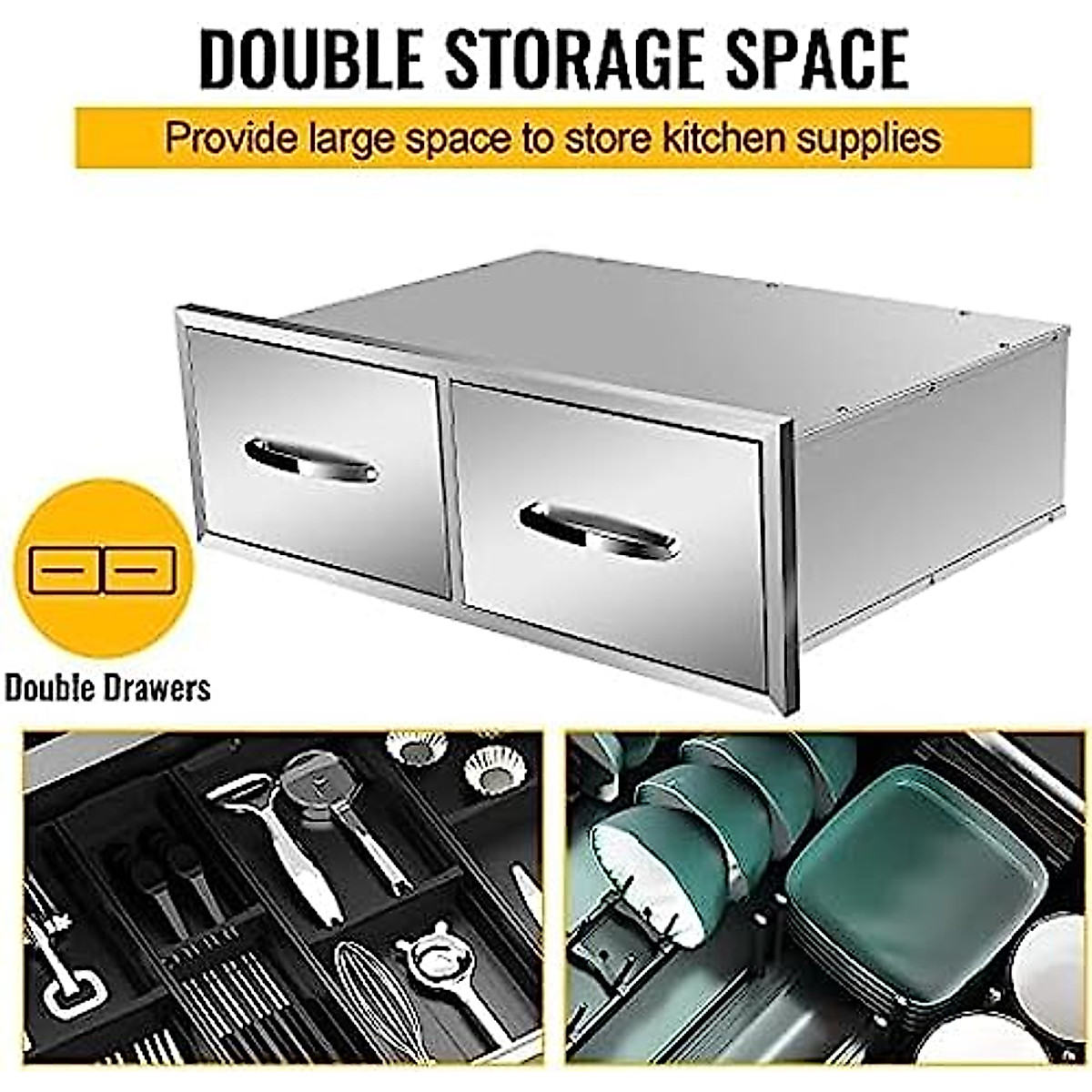 Outdoor Kitchen Stainless Steel Triple Access BBQ Drawers with Chrome Handle,30Wx20Dx10H