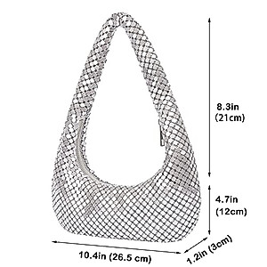 Rejollly Sequins Purse Sparkly Bling Hobo Handbag Under Arm Clutch Purse for Women Evening Bag for Prom Cocktail Party Wedding Silver