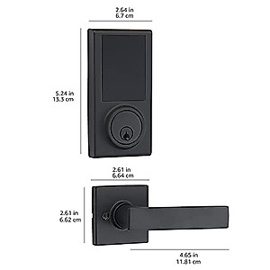 Amazon Basics Grade 3 Electronic Touchscreen Deadbolt Door Lock with Passage Lever, Matte Black, 133mm H Uppper x 65.3mm H lower