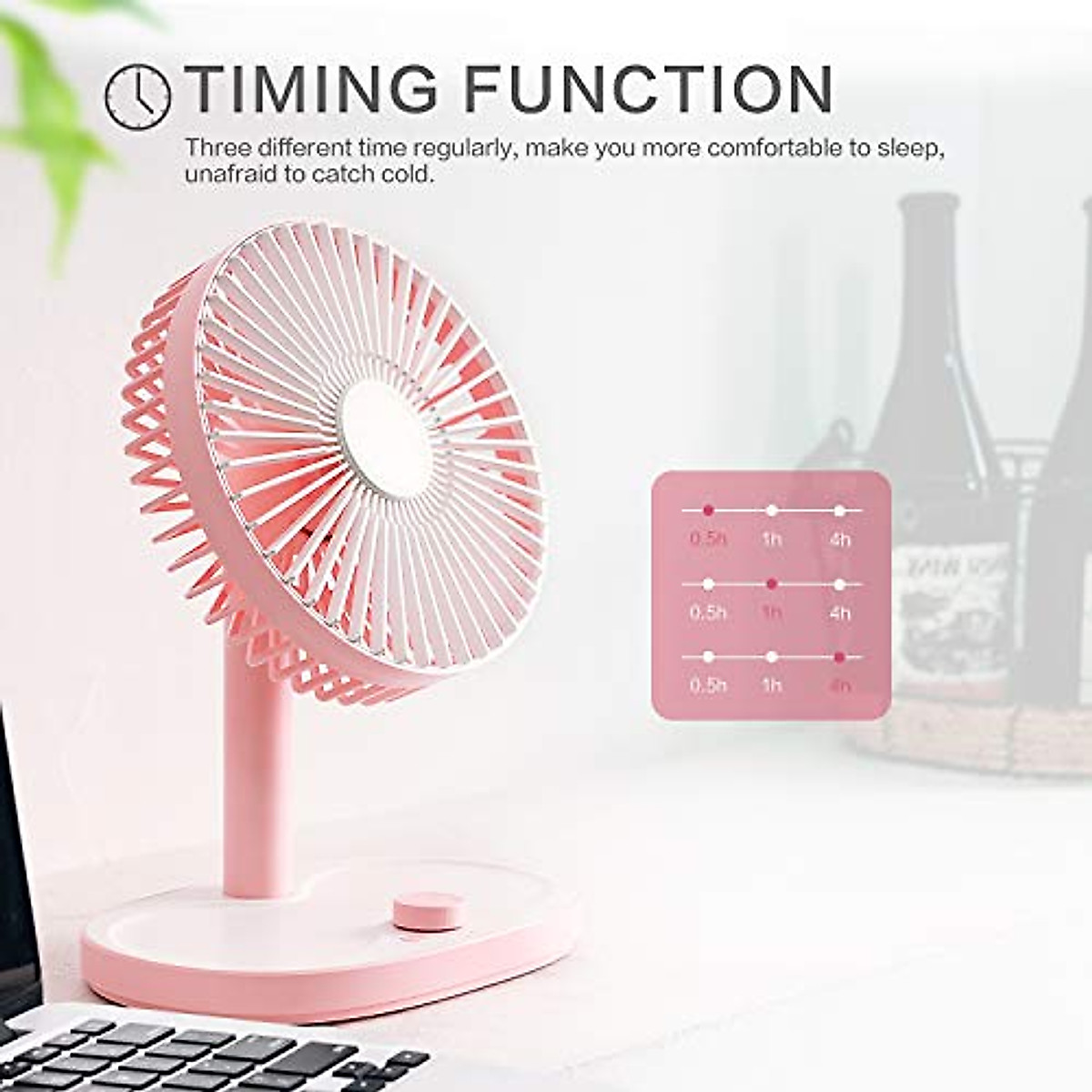 SmartDevil 6.5“ Small Desktop Fan, Personal Desk Fan With Storage Function, 2600 mAh Battery Operated Table fan, Smart Timing Function, Stepless Speed Regulation, for Home, Office, Bedroom, Pink