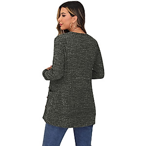 GRECERELLE Women's Long Sleeve Open Front Cardigan Button Down Ribbed Lightweight Knit Outerwear with Pocket