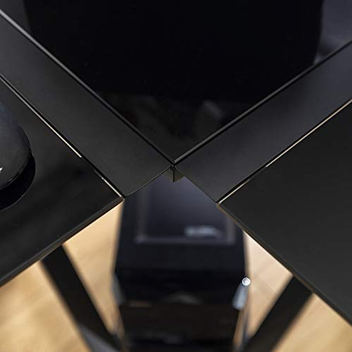 Walker Edison Wright Modern X Leg Glass Top Corner Gaming Desk, 51 Inch, Black