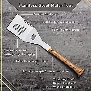 Baseball BBQ | 'Triple Play' Multi-Tool Spatula, Tongs & Fork Combo Set | BBQ Grilling Accessories & Utensils for Baseball Fans | Unique Wooden Bat Handle & Quality Stainless Steel Grill Masters