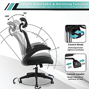 PrimeZone Home Office Desk Chair - Ergonomic Computer Chair with Adjustable Flip-Up Armrests, Tilt Function, Lumbar Support & Headrest, Task Chair for Work & Study, 350 lbs Capacity, Black