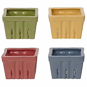 Red Co. Set of 4 Textured Stoneware Colander Square 4 inch Multicolor Berry Baskets