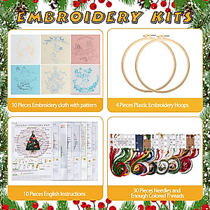 Canlierr 10 Sets Embroidery Kit with Patterns and Instructions DIY Adult Beginner Embroidery Kits for Beginners Adults Embroidery Supplies (Christmas Style)
