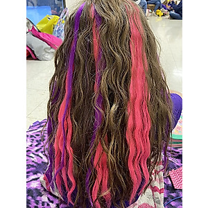 Rhyme Pink Purple Hair Extensions for Girls 21 inch Highlight Princess Party Colored Hair Extensions Clip in/on for Girls and Kids Hair Accessories Wig Pieces 8PCS (Pink Purple)