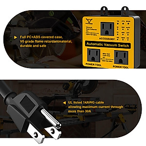 Upgraded Automatic Vacuum Switch, Autoswitch for Dust Collector, Customizable Delay (3/7/10s) for Shop Vac, Adjustable Power Tool Trigger (30/60/100W), with Overload and Tripping Protection