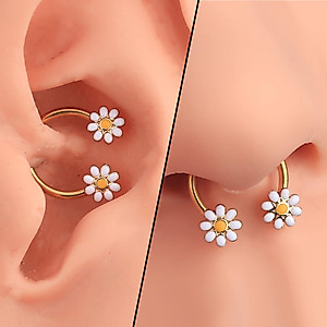 Melighting Septum Rings 16G Flower Septum Jewelry Surgical Steel 316L Daith Earrings Conch Piercing Jewelry Helix Earrings Tragus Jewelry for Women