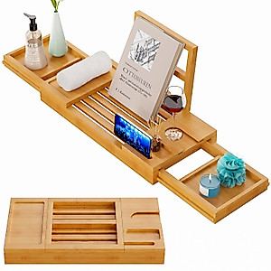 Yirilan Bamboo Bathtub Tray, Expandable Bathroom Tray, Waterproof Tray Caddy, Perfect Bath Caddy for Home Spa, Gift for Loved Ones, Bamboo