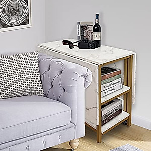 AT-VALY Folding Dining Table with 2 Storage Open Shelf,Drop Leaf Extension Dining Table,Top Folding 15.7" to 55.1" Kitchen Table (Gold)