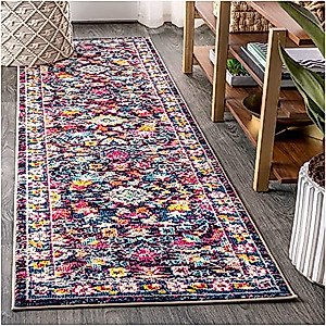 JONATHAN Y MDP200A-28 Modern Persian Boho Floral Bohemian Vintage Country Indoor Area-Rug Country Easy-Cleaning Bedroom Kitchen Living Room Non Shedding, 2 ft x 8 ft, Multi,Purple
