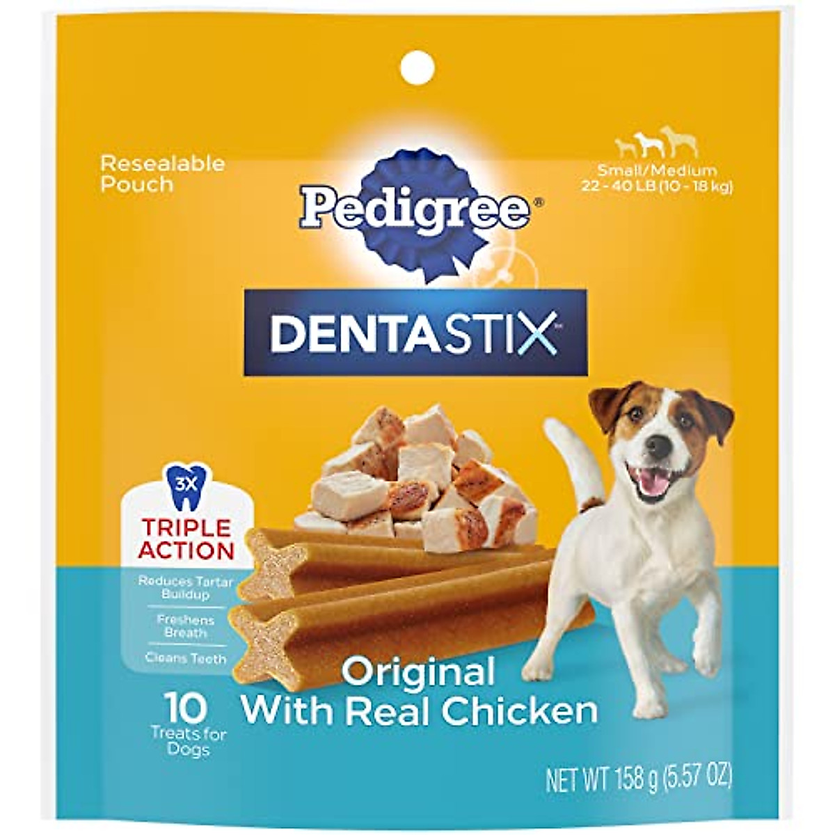 PEDIGREE DENTASTIX Small/Medium Dog Dental Treats Original Flavor Dental Bones, 5.57 Oz - 10 Count (Pack of 7)