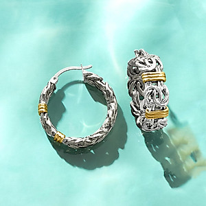 Ross-Simons Byzantine Station Hoop Earrings in Sterling Silver With 14kt Yellow Gold