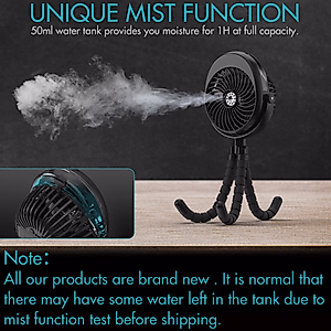 COMLIFE Misting Stroller Fan, 2500mAh Battery Powered Personal Desk Fan with Flexible Tripod, 3 Speed USB Fan for Stroller Office Camping,Black