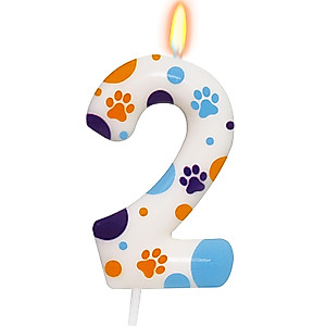ElekFX Blue Dog Paw Themed Birthday Candles, Number 2 Blue Dog Birthday Party Supplies, 2.76 inch Cake Topper Decorations, Birthday Decorations for Kids (Number 2)