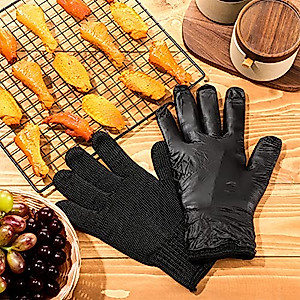 BBQ Gloves Kit 100 Ct Nitrile Gloves and 2 Cotton Glove Liners Disposable Glove Kit with Washable Heat Resistant Liner Reusable Oven Mitts with Replaceable Covers for Grilling Cooking Gloves, Black