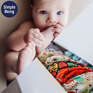 Simple Being Reusable Cloth Diapers, Double Gusset, One Size Adjustable, Washable Soft Absorbent, Waterproof Cover, Eco-Friendly Unisex Baby Girl Boy, six 4-Layers Microfiber Inserts (Boy Stripe)