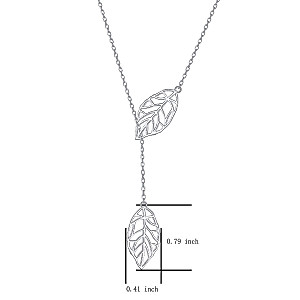 DAOCHONG Long Necklace Sterling Silver Leaf Larait Bar Y Lariat Long Chain Drop Adjustable Necklace for Her, 30"
