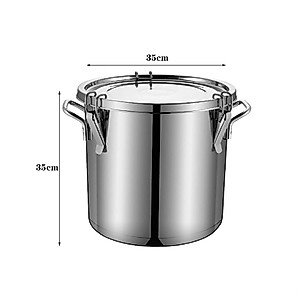 Stockpots Large Stock Pot,304 Stainless Steel Sealed Bucket, Sealed jar with lid，Double-layer Thickened, 24-hour Heat Preservation (Color : Silver, Size : 35cm35cm(33L))
