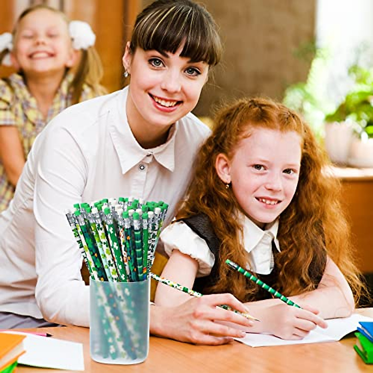 St Patrick's Day Pencils with Eraser Wood Shamrock Pencils Lucky Shamrock School Pencils Cute Green Pencils for St Patrick's Day Party Kids Awards Classic Holiday School Supplies (40)