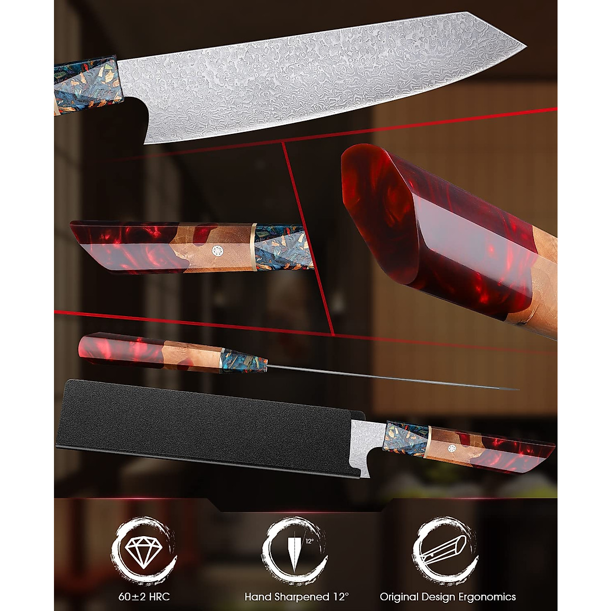 Huusk Damascus Chef Knife Bundle with Boning Knife for Meat Cutting