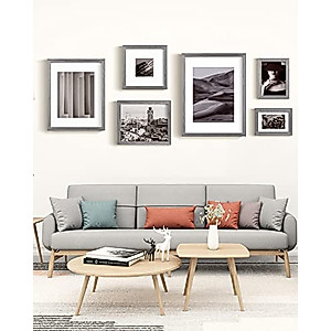 Egofine 8x8 Picture Frame Made of Solid Wood with Plexiglass, Display Pictures 4x4/6x6 with Mat or 8x8 Without Mat for Tabletop and Wall Mounting, Oak Grey