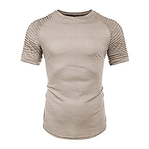 COOFANDY Mens Stylish Gym Tee Fashion Workout Muscle Shirt Khaki M