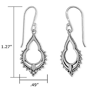 Boma Jewelry Sterling Silver Bali Style Boho Oxidized Beaded Texture Teardrop Dangle Earrings