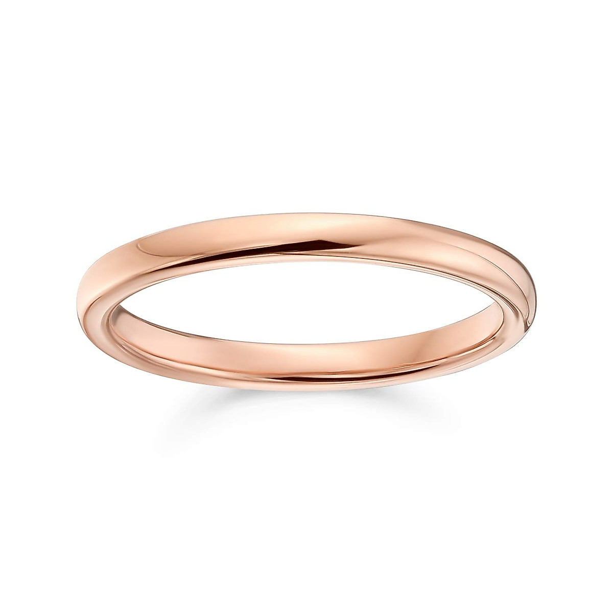 Bling Jewelry Thin Minimalist Dome Couples Titanium Wedding Band Polished Rose Gold Plated Ring For Men For Women Comfort Fit 2MM