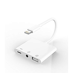 Apple Certified for iPhone Headphone Adapter 3.5mm AUX Audio Jack and Charger Extender Dongle Earphone Headset Converter Lightning Male to USB Female OTG Cable Camera Memory Connector Kit Splitter