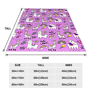 Cute Llama Alpaca Gifts Soft Warm Throw Blanket Lightweight Flannel Fleece Bed Blanket Gift for Kid Baby Adults Or Pet Chair Couch Microfiber Blankets 50"X 40"