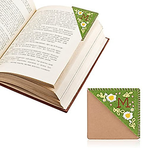 TIESOME Personalized Hand Embroidered Corner Bookmark, Hand Stitched Felt Corner Letter Bookmark Felt Triangle Bookmark Cute Flower Letter Embroidery Bookmarks for Book Lovers (M, Summer)