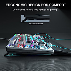 AULA F2088 Mechanical Gaming Keyboard, Tactile Brown Switches, LED Rainbow Backlit, Volume Controls, Removable Wrist Rest, Unique Cool Square Keycaps, Full Size Wired Keyboard for Windows/Mac/PC