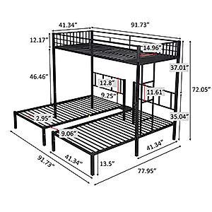 Tmosi Triple Bunk Beds, 3 Twin Bunk Beds for Kids Teens Boys Grils,Metal Heavy Duty Bunk Bed with Guardrail Ladder,Convert into 3 Twin Beds (Black)