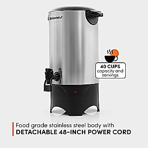 Elite Gourmet CCM-040 40 Cup Electric Hot Water Coffee Brewer Urn, Removable Filter For Easy Cleanup, Two Way Dispenser with Cool-Touch Handles, Stainless Steel