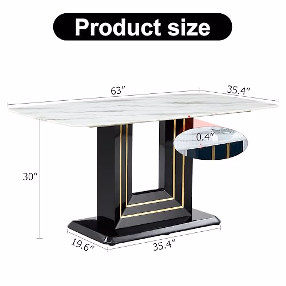 LUSPAZ 63" Marble Dining Table for 4-6, Modern Kitchen Dining Room Table with Faux Marble Tabletop and U-Shaped MDF Base, Dinner Table Kitchen Table