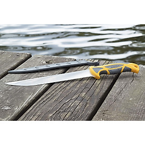 Smith’s 51056 RegalRiver 9-Inch Fillet Knife,Yellow & Grey,Stainless Steel Blade,TPE Soft Grip Handle,Durable Plastic Sheath,Lanyard Hole,Freshwater Fishing Knife,Large Fish Cleaning Knife
