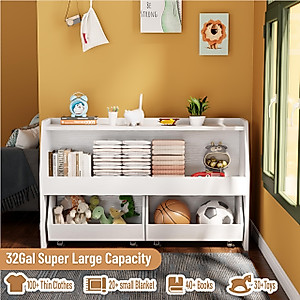 COZPAW Toy Storage Organizer with Movable Drawers, Toys Organizer and Storage for Kids, Toddlers Toy Storage Cabinet, Kids Bookshelf for Playroom Nursery Bedroom Living Room, 2 Tier White